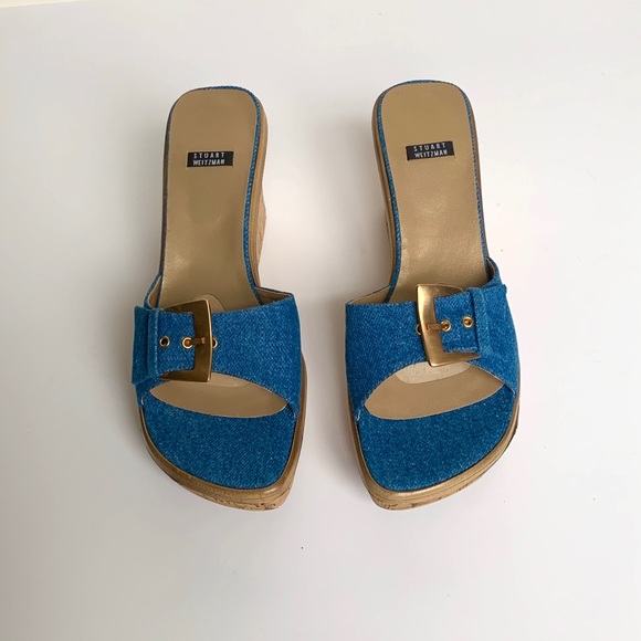 Stuart Weitzman | Shoes | Stuart Weitzman Denim Cork Platform Sandals ...